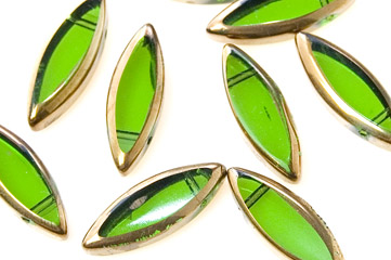 Green with Gold Edge Flat Glass Dagger Bead (17 Pack) - Beads And More