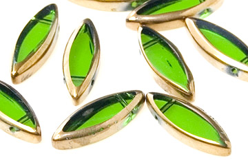 Green with Gold Edge Flat Glass Dagger Bead (17 Pack) - Beads And More