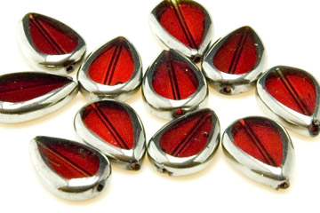 Red with Silver Edge 17mm Tear Drop Bead (10 Pack) - Beads And More
