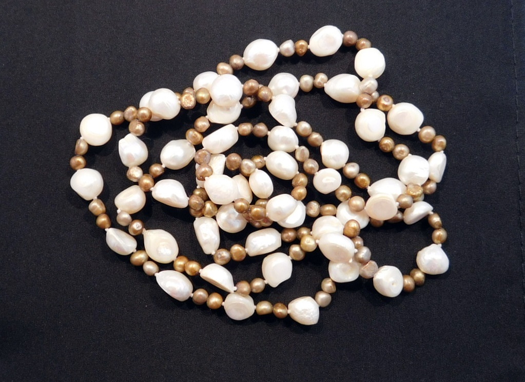 Cream and Gold Freshwater Pearl String (String) - Beads And More